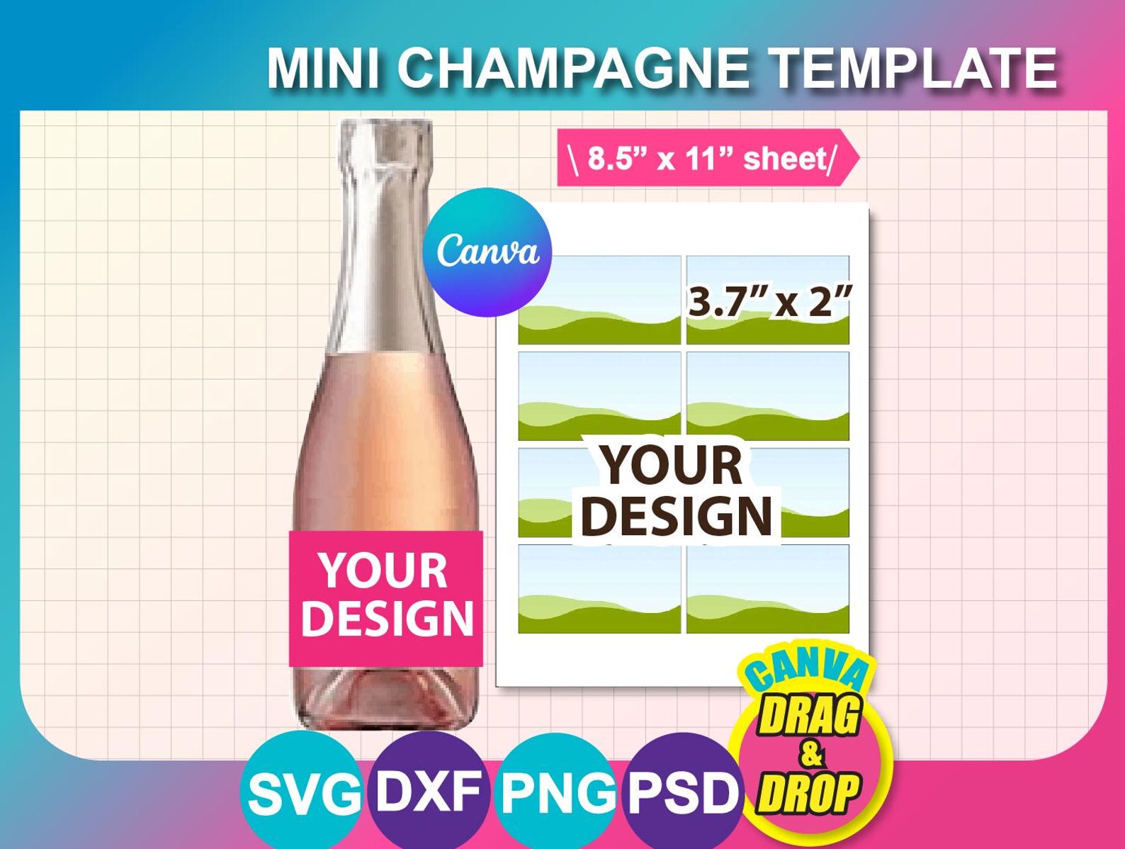 Mini Champagne Bottle Label Template: Canva, SVG, PNG, PSD (digital ...