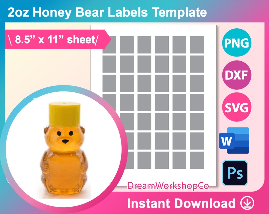 2oz Honey Bear Label Template, Mini Honey Bear Bottle Label Template ...