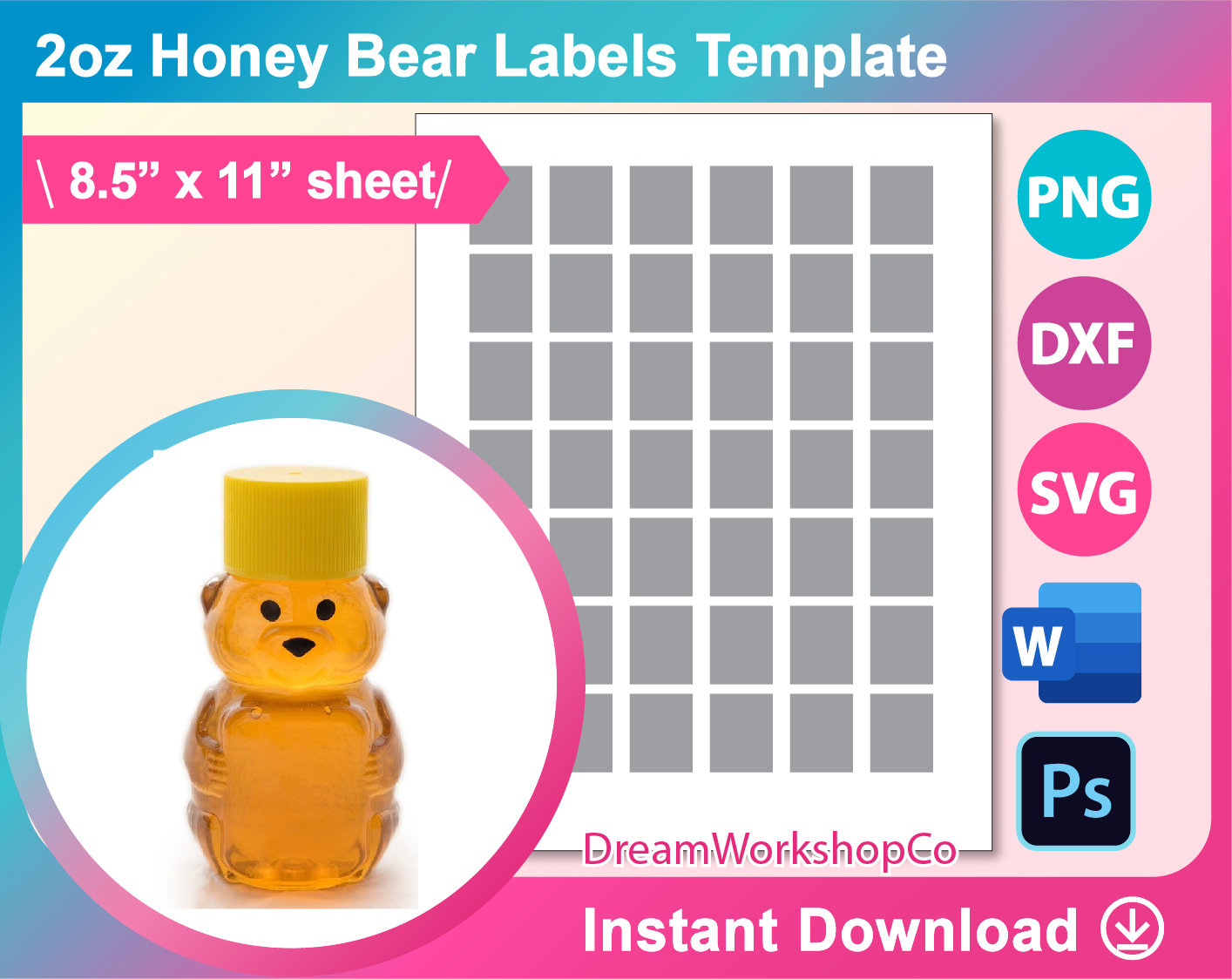 2oz Honey Bear Label Template Mini Honey Bear Bottle Label | Etsy