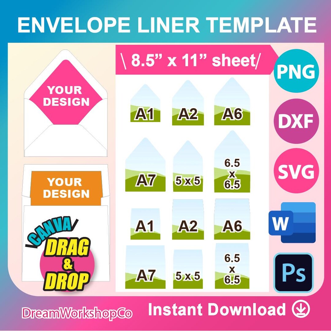 Bundle Envelope Liner Template, Ms Word, PSD, PNG, SVG, Canva, Dxf, 8 ...