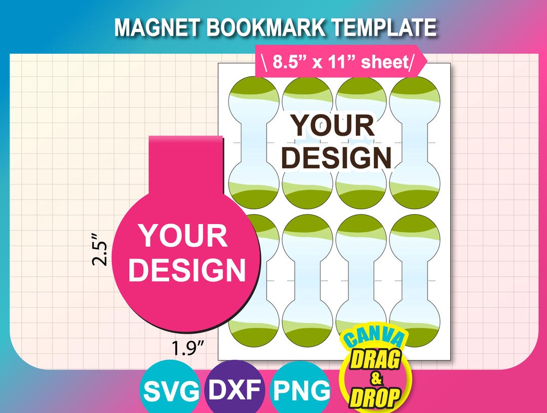 Round Magnetic Bookmark Template: Canva, SVG, DXF, PNG (8.5x11" Sheet ...
