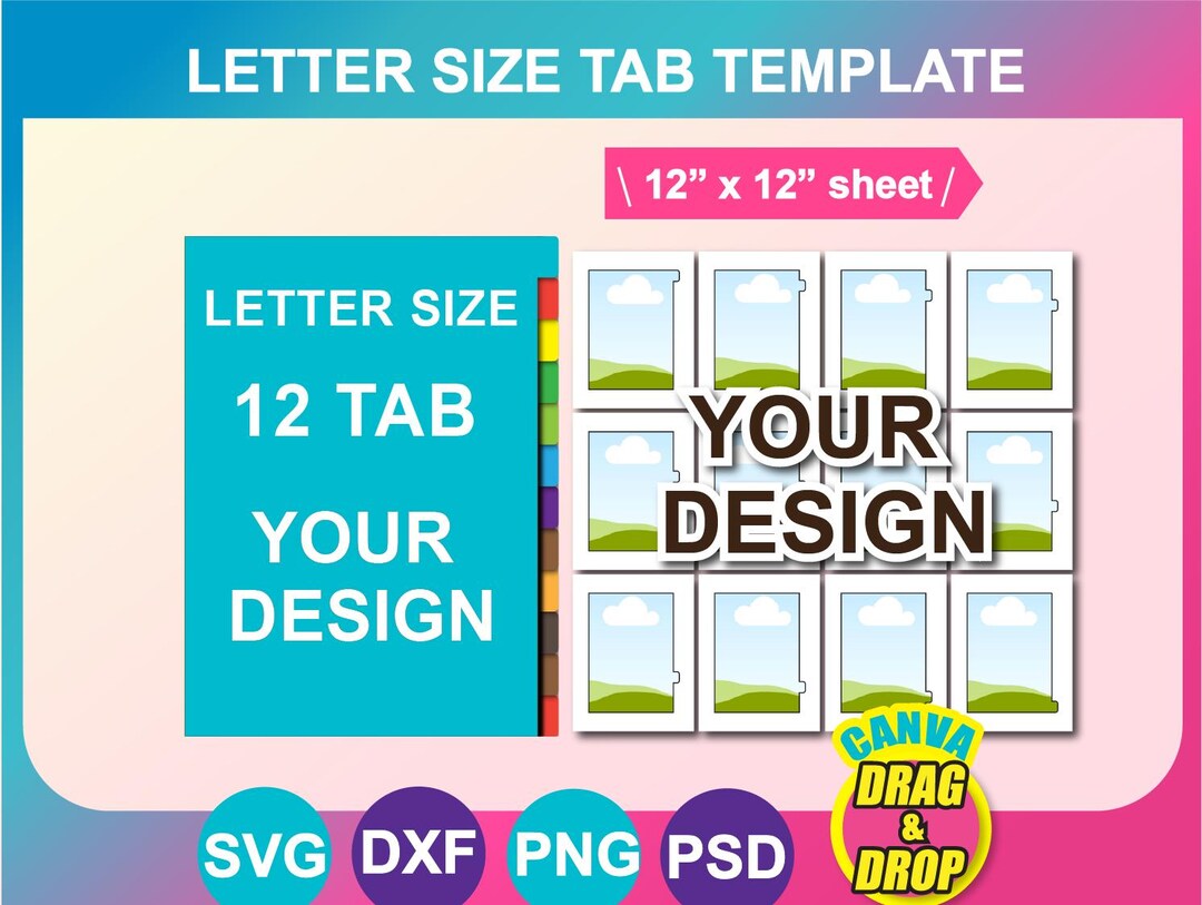 Letter Size Tab Template, Letter Size Planner Divider Template, SVG ...