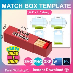 Match Box Template, Canva, SVG, DXF, Ms Word DOCX, Png, Psd, 8.5"x11 ...