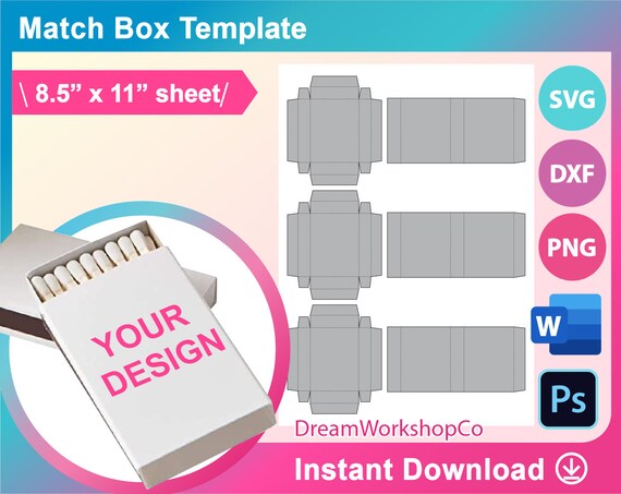 Matchbox Template Matchbox Template SVG DXF Canva Ms Word - Etsy