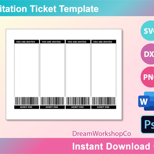 Invitation Ticket Template black Color Ms Word PSD PNG - Etsy