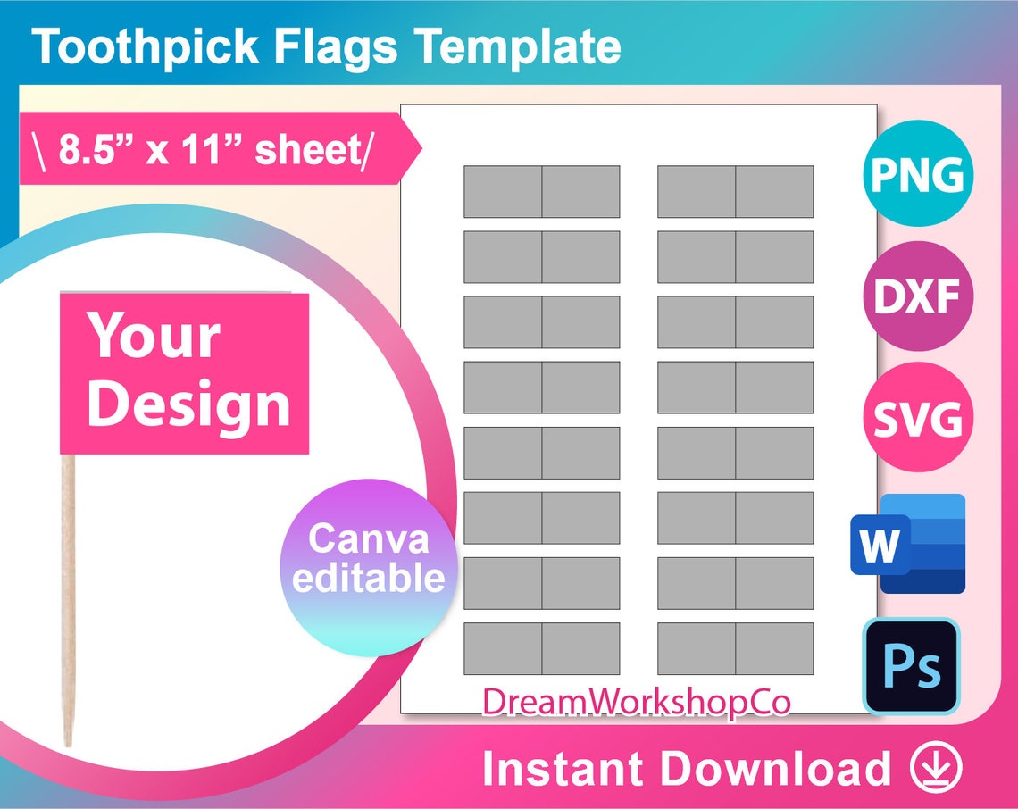 Toothpick Flag Template, SVG, DXF, Canva, Ms Word Docx, Png, PSD, 8.5 ...