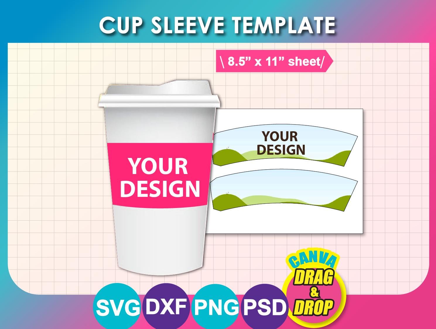 Paper Cup Sleeve Template, Canva (svg, Dxf, Png, Psd, Docx) 8.5