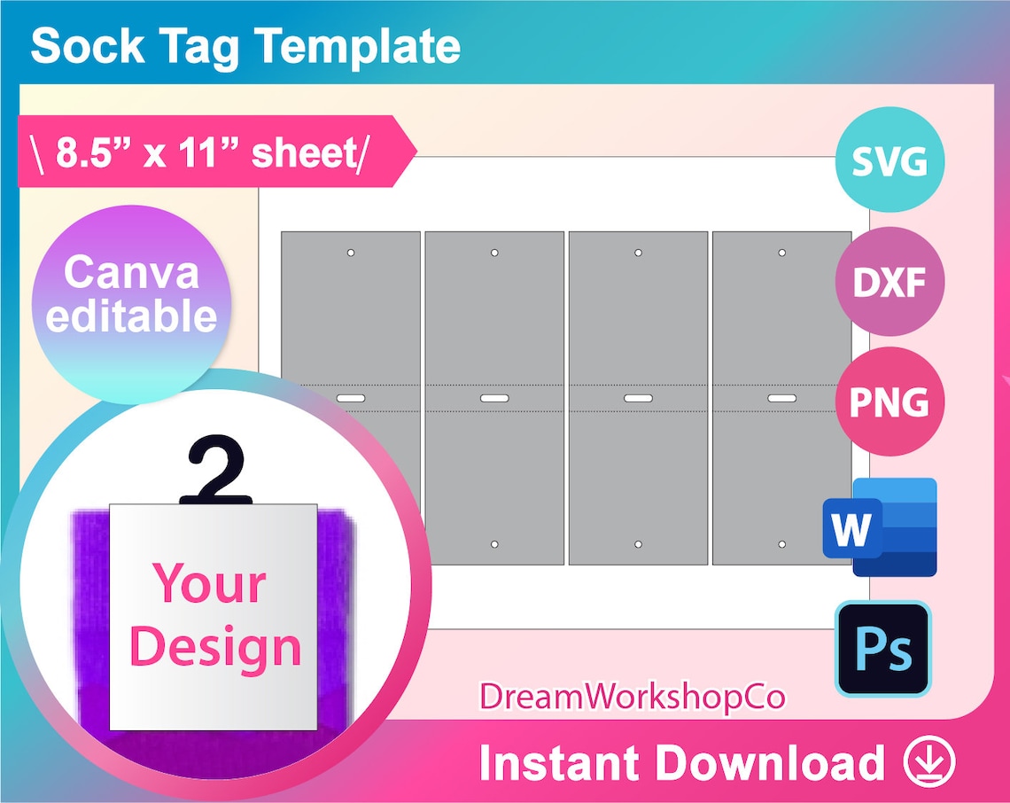 Sock Tag Gift Tag Template SVG DXF Canva Ms Word Docx - Etsy
