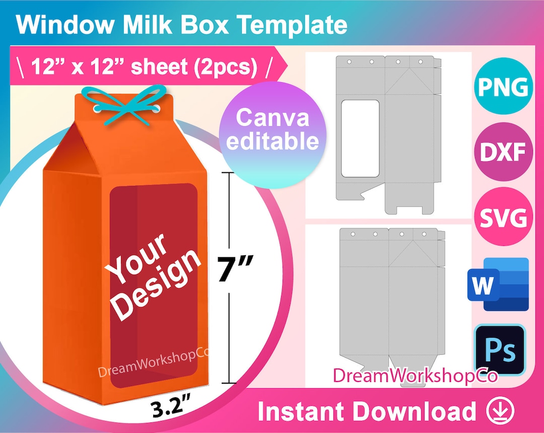Milk Box Template, Milk Carton Template, Box Template, SVG, DXF, Canva ...