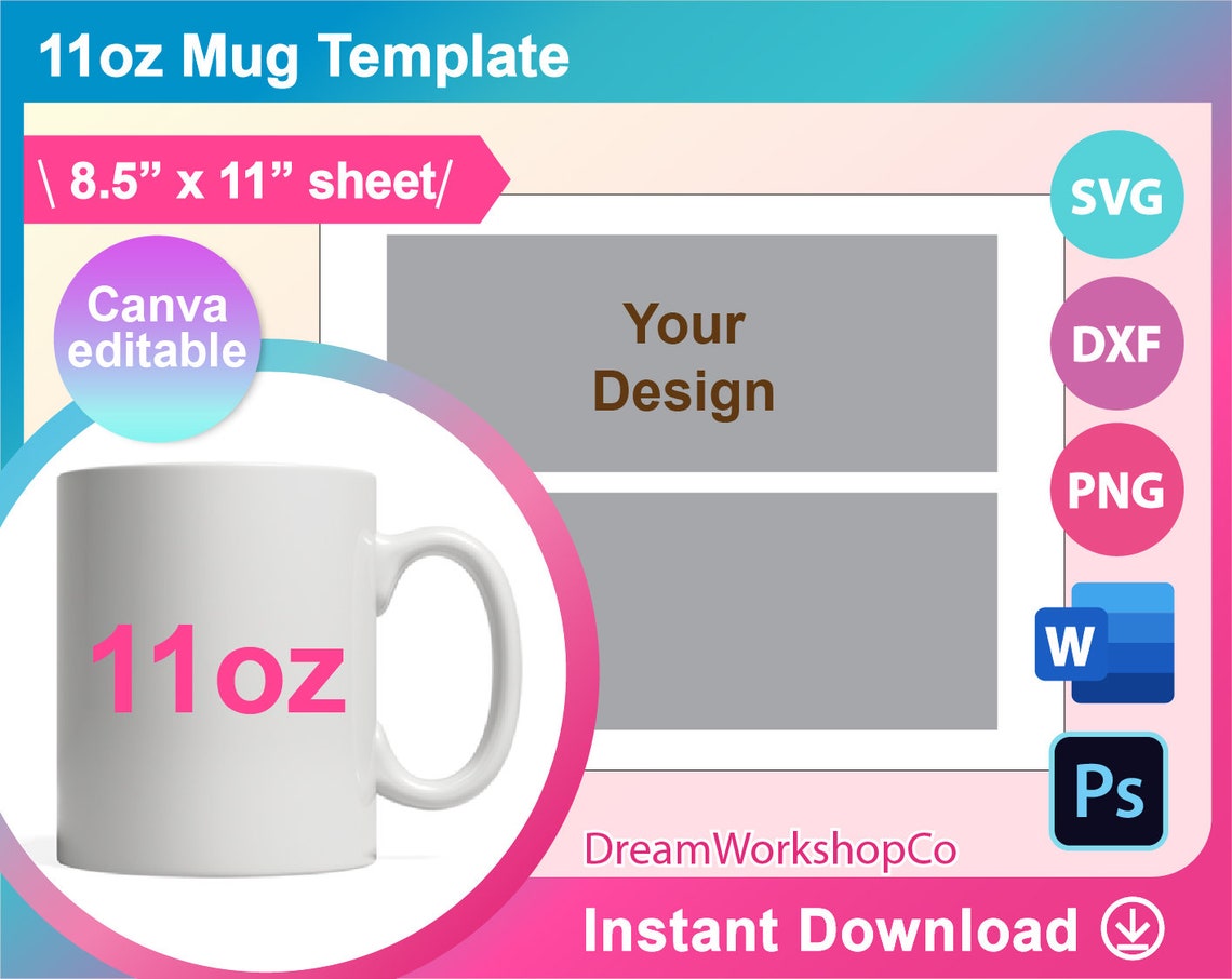 11oz Mug Template Sublimation Template SVG DXF Canva Ms - Etsy