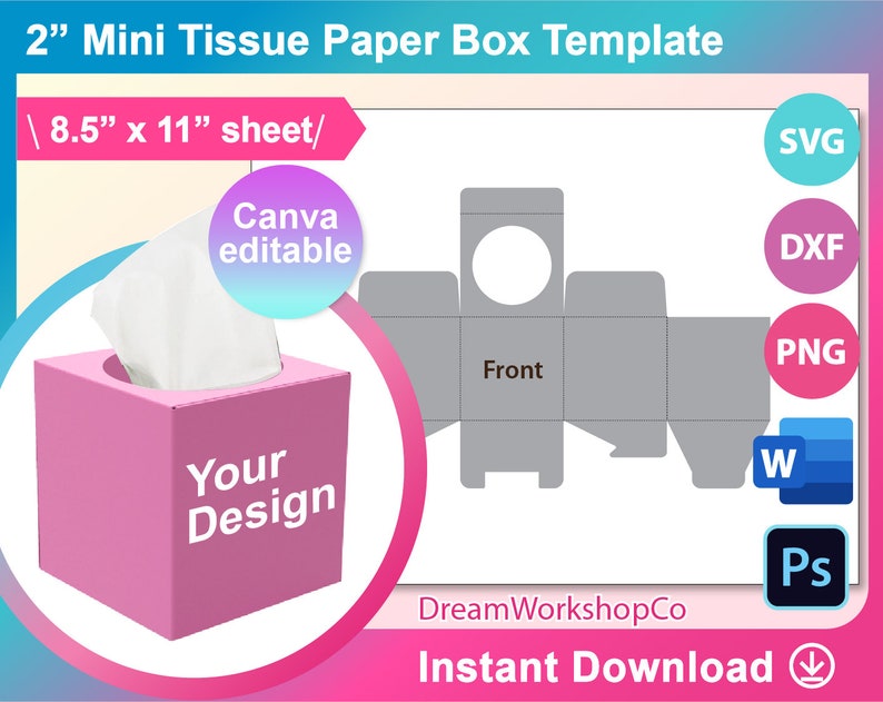 Mini Tissue Box Template Tissue Box Svg Wedding Gift Box - Etsy