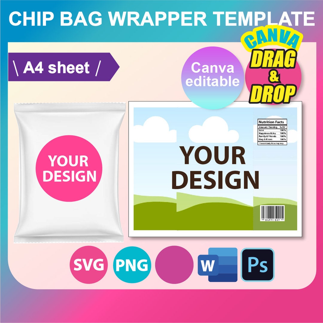 Chip Bag Template, Chip Bag Blank Template, Canva, SVG, DXF, Ms Word ...