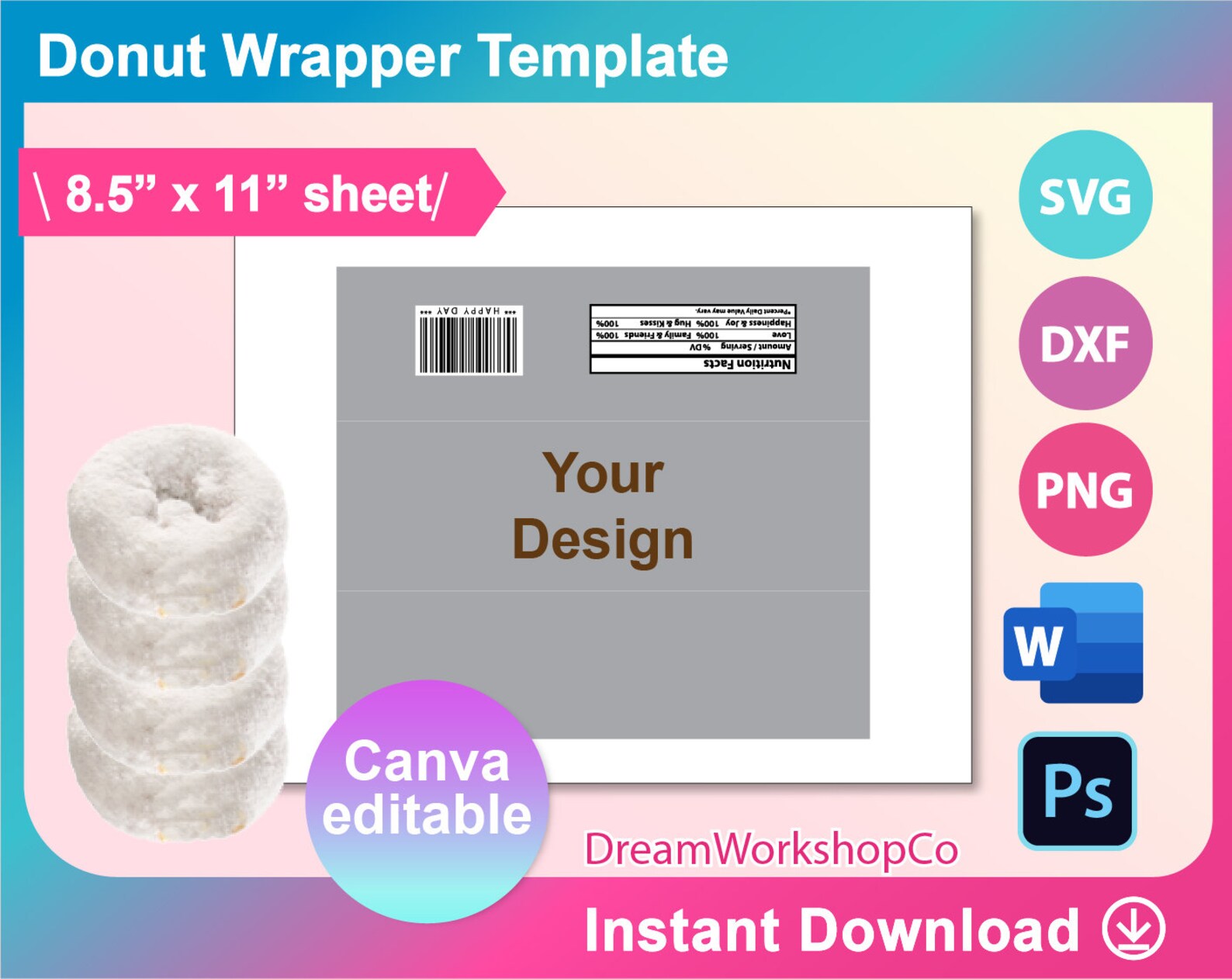 Donut Wrapper Template 4pcs Donut Wrapper Template SVG DXF - Etsy