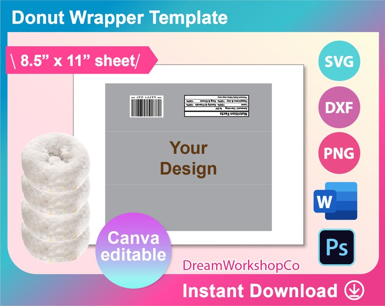 Donut Wrapper Template 4pcs Donut Wrapper Template SVG DXF - Etsy