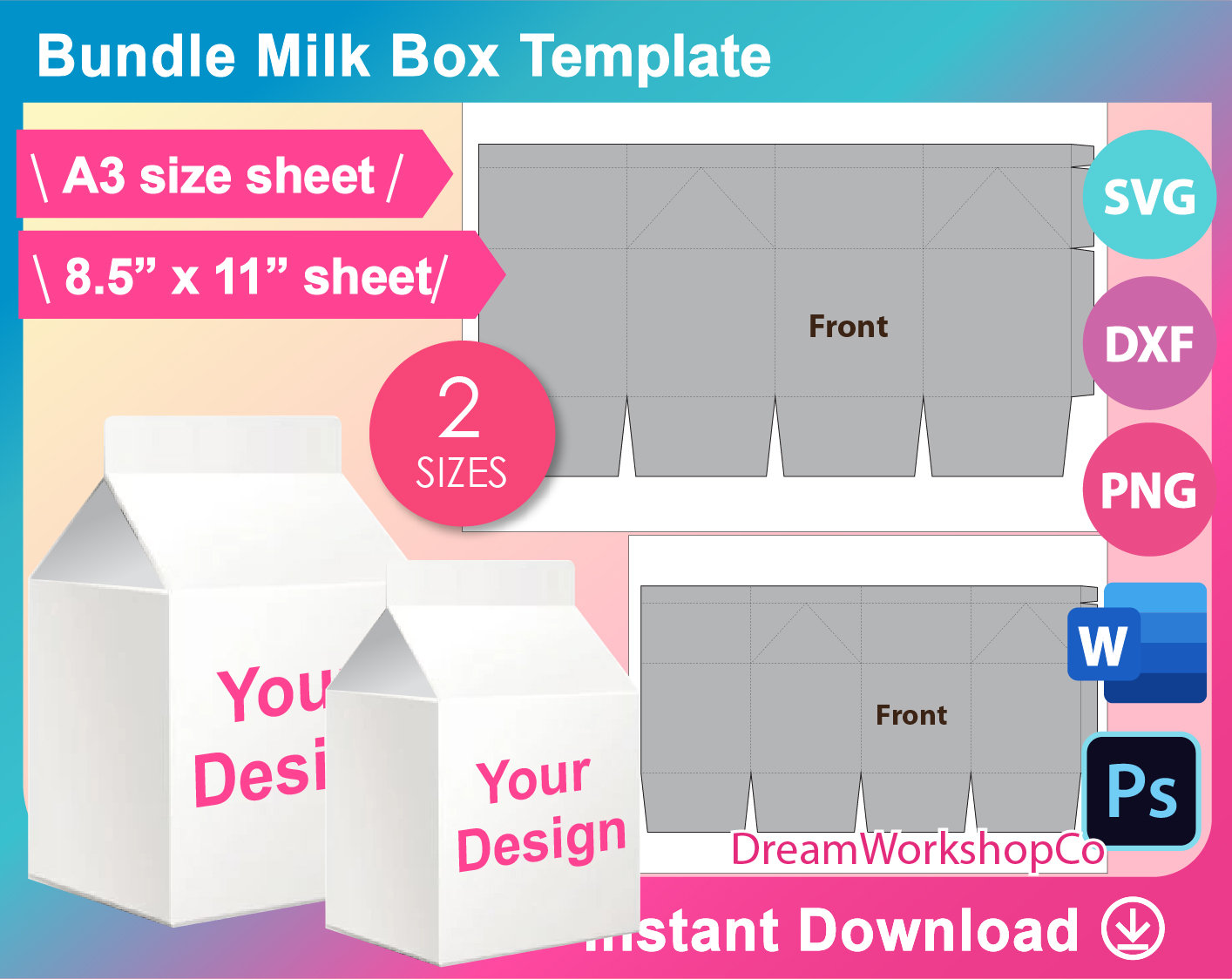 Bundle Milk Box Template SVG DXF Canva Ms Word Docx Png - Etsy