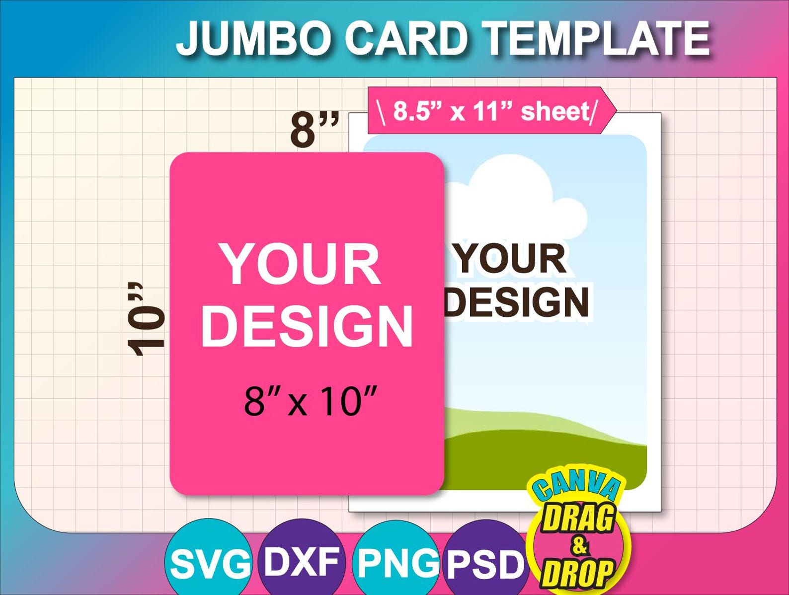8x10 Jumbo Card Template: SVG, Canva Drag and Drop, PNG, Dxf, (instant ...