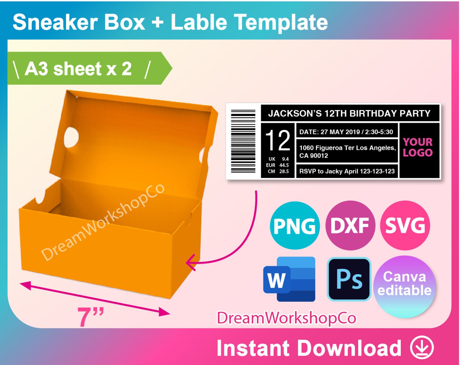 Bundle Shoes Box Template Shoes Box Label Template Gift Box - Etsy