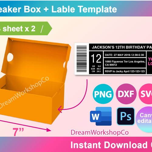 Shoe Box Label Template SVG DXF PNG Printable Instant - Etsy