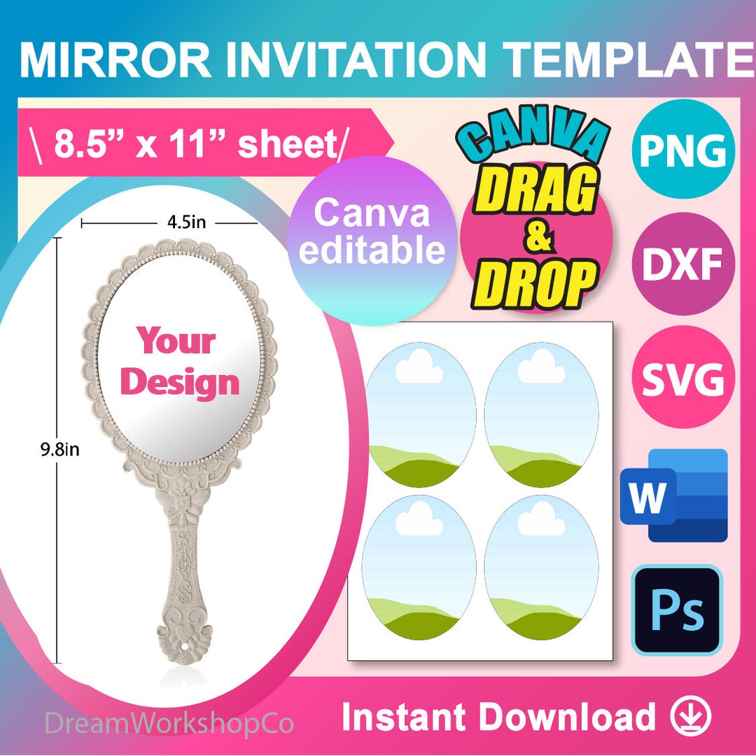 Mirror Invitation Template, Canva, SVG, DXF, Psd, Png, 8.5x11 Sheet ...