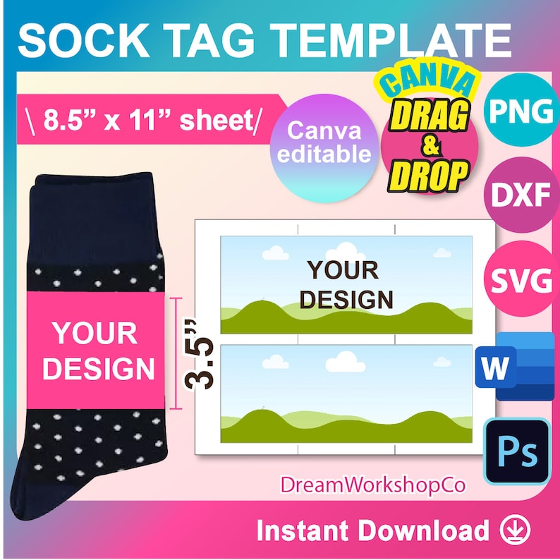 Sock Tag Template: Printable Gift Wrapper, Canva, SVG, DXF, Png, Psd, 8 ...