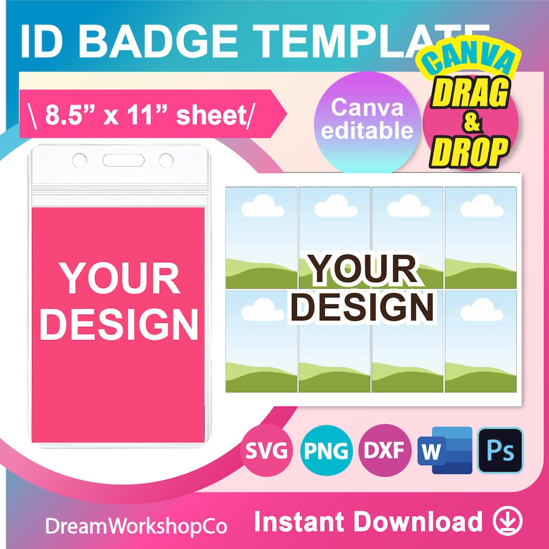 Badge Holder Insert Template, ID Badge Template Svg, Pass Template, DXF ...