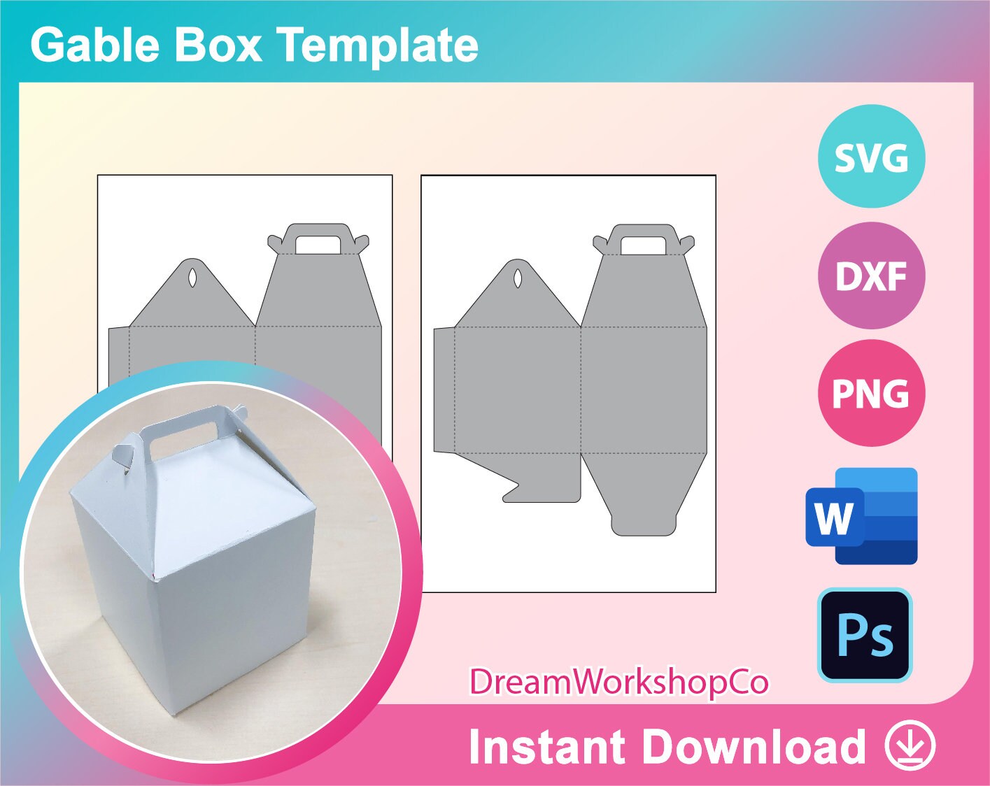 Gable Box Template Box with Handle Template Gift Box | Etsy