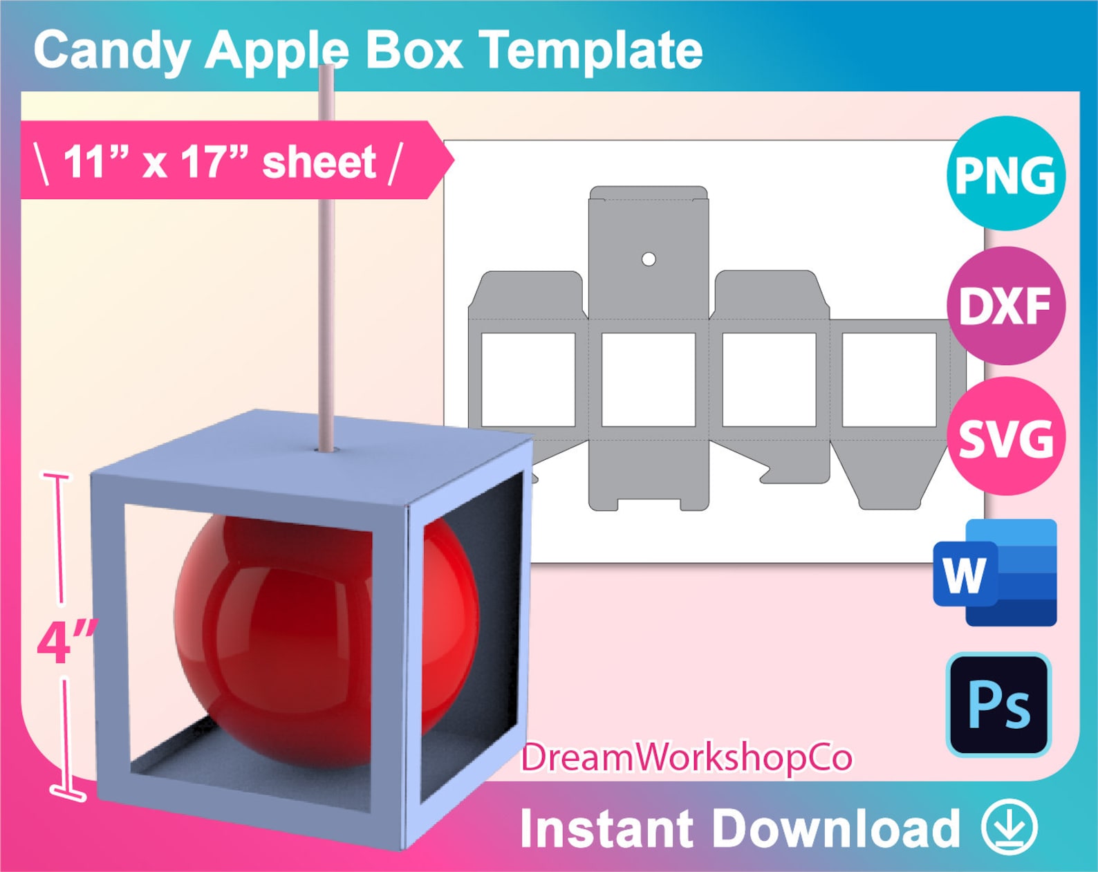Caramel Apple Box Template Cake Pop Box Template PSD SVG - Etsy