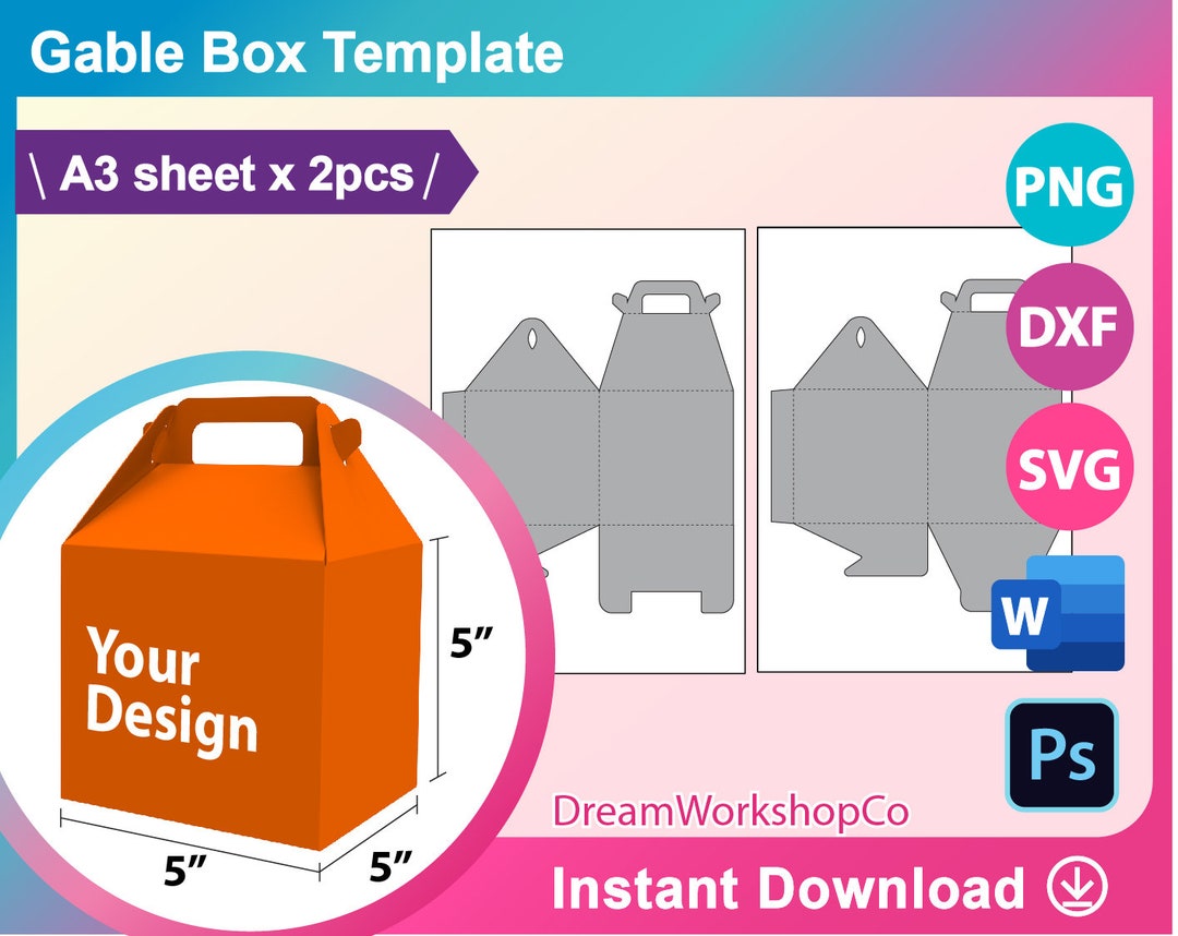 Gable Box Template, Box With Handle Template, Gift Box Template ...