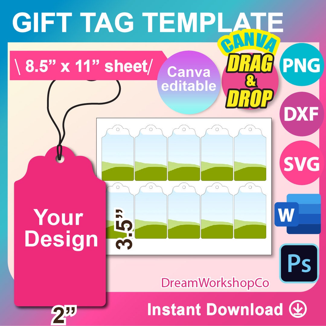 Gift Tag Template, Canva, SVG, DXF, Ms Word Docx, Png, Psd, 8.5"x11 ...