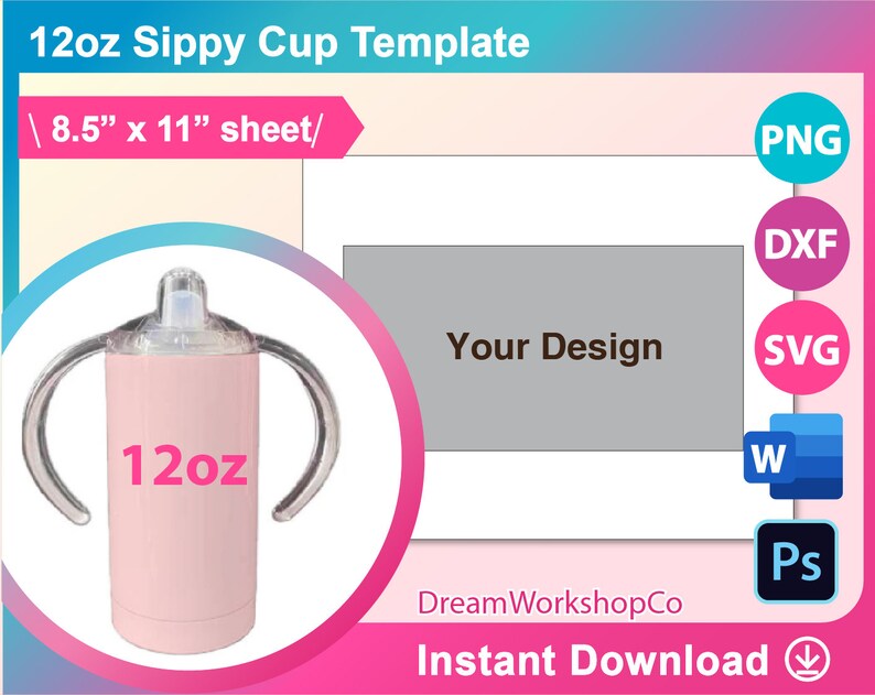 12oz Sippy Cup Template Straight Sublimation Canva Ms - Etsy Canada