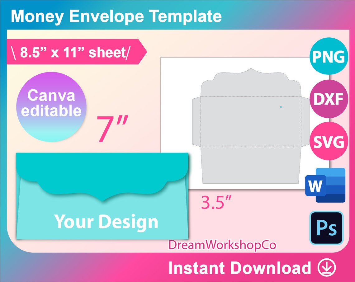 Money Envelope Template Ms Word PSD PNG SVG Dxf - Etsy