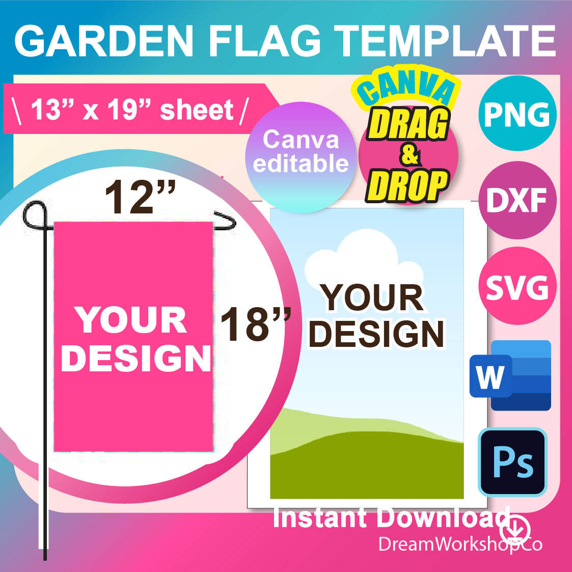 12 X 18 Garden Flag Template, Canva, Ms Word, PSD, PNG, SVG, Dxf ...