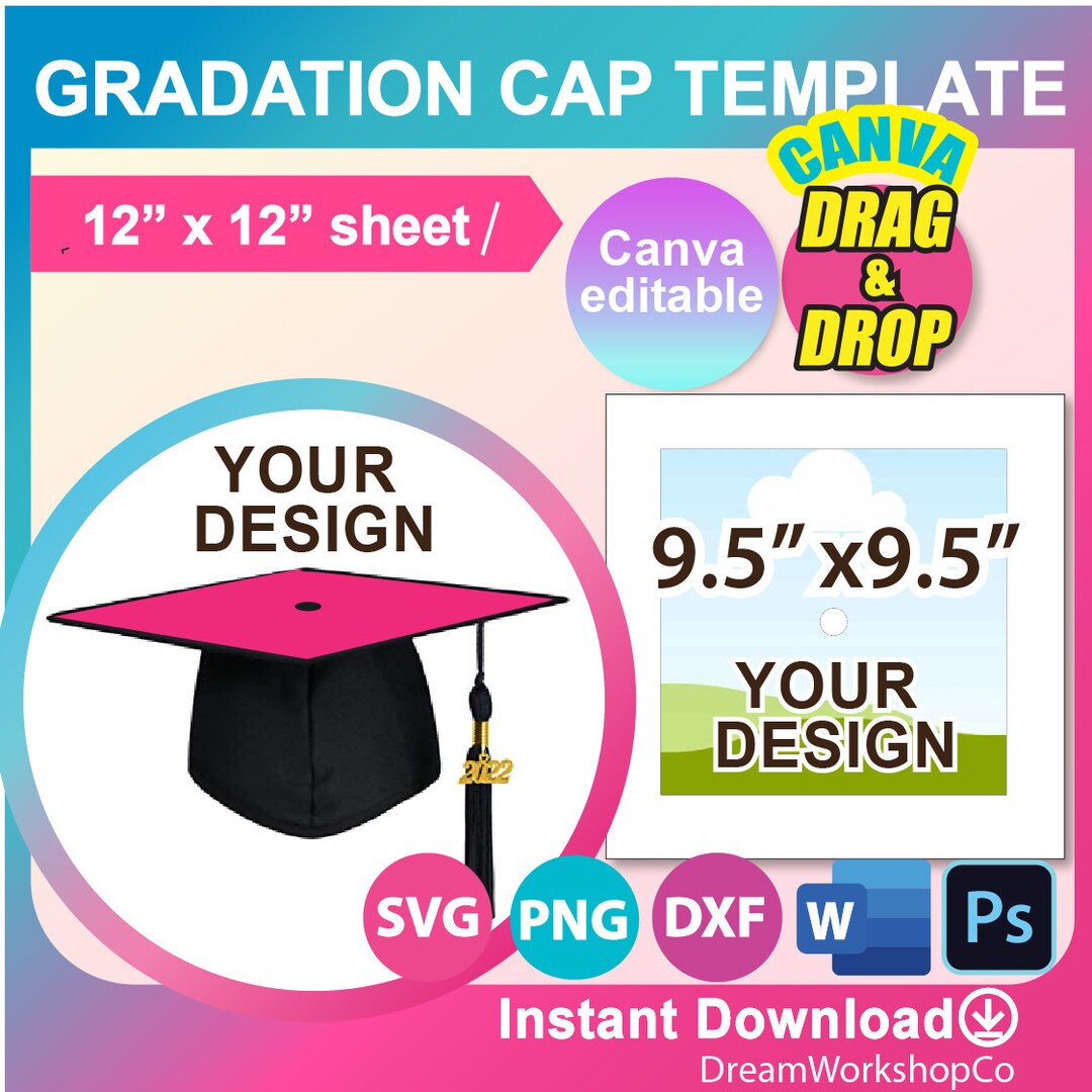 9.5 X 9.5 Graduation Cap Template, Graduation Stole Template, Canva ...