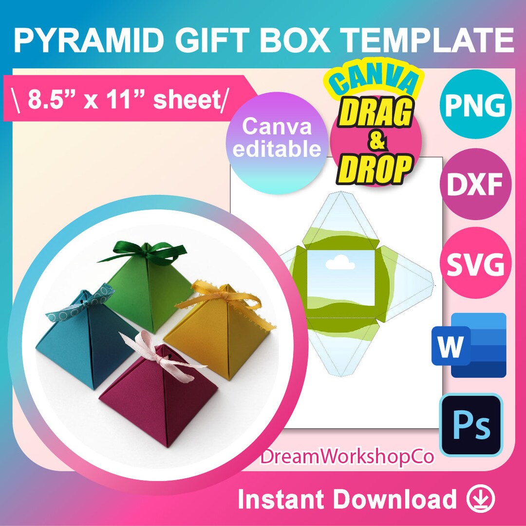 Pyramid Gift Box Template, Wedding Favor Box Template, Candy Box ...