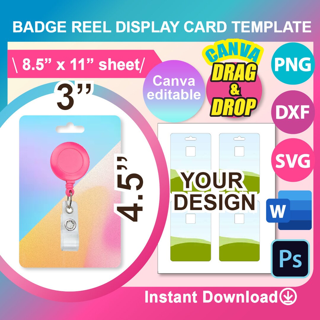 Badge Reel Display Card Template: 3"x4.5", Canva, SVG DXF, Png, Psd, 8. ...