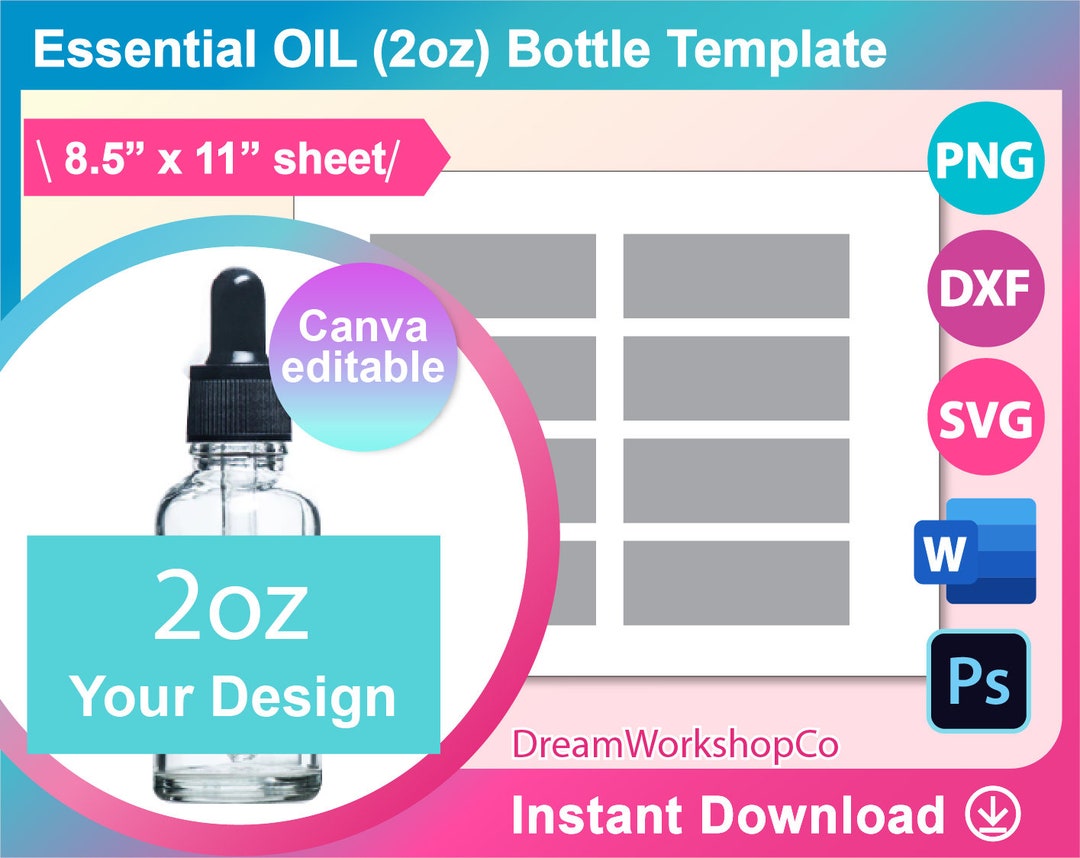 2oz Essential Oil Bottle Label Template, Essential Oil Label Template ...