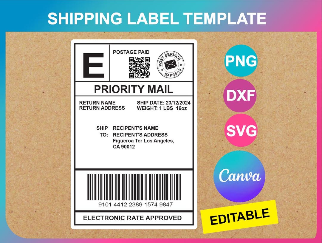 Editable Shipping Label Template ,canva, PNG, SVG, Dxf - Etsy