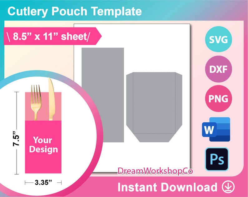 Cutlery Pouch Template Cutlery Set Template Cutlery Paper - Etsy