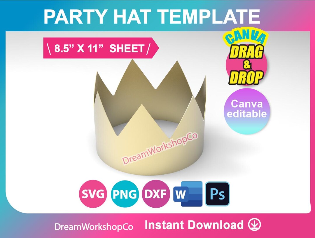 Kings Crown Party Hat Template, SVG, DXF, Ms Word Docx, Png, Psd, 8.5 ...