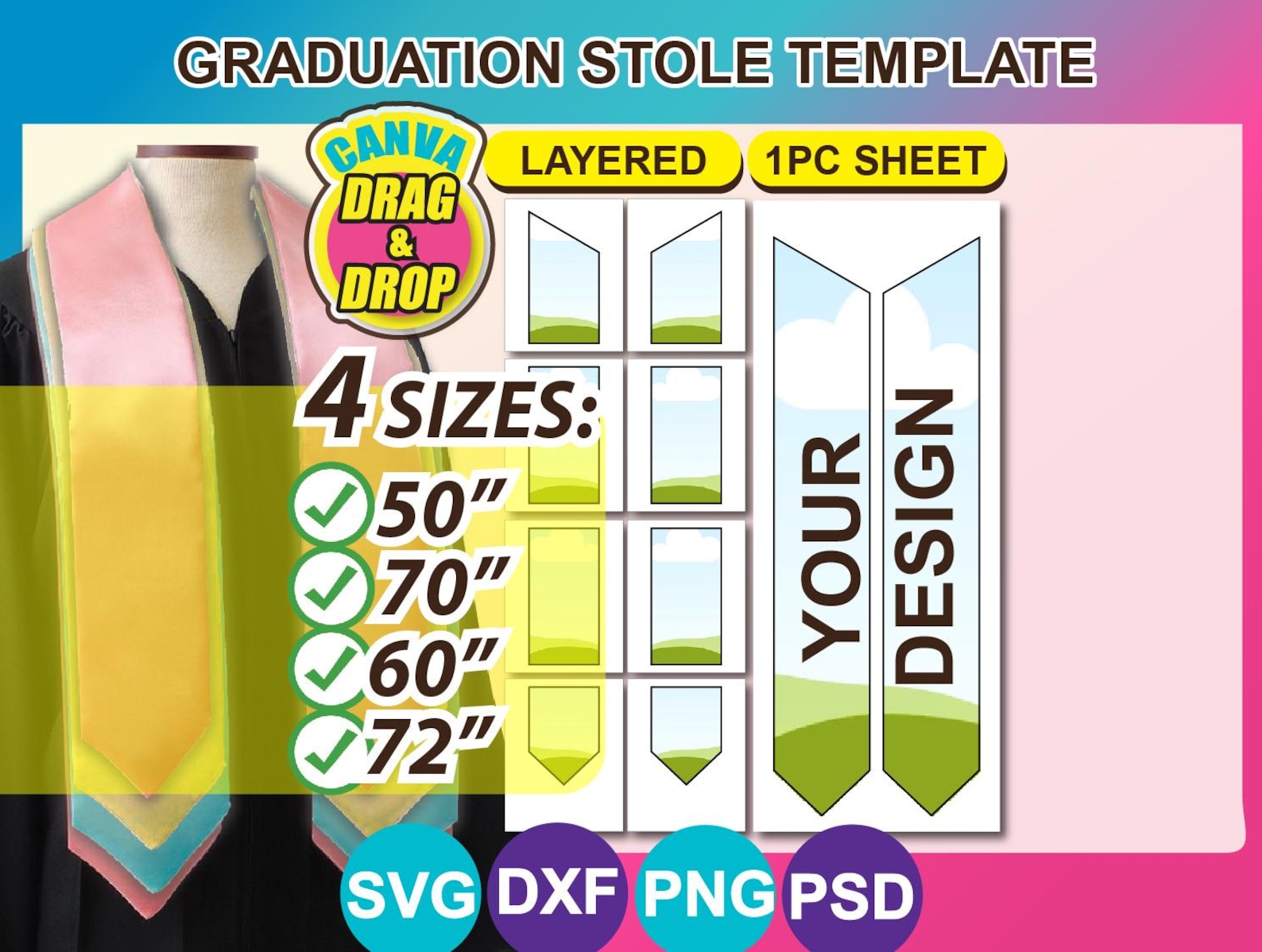 4 SIZES!! Stole Template, Graduation Stole Template, Stole Template SVG ...