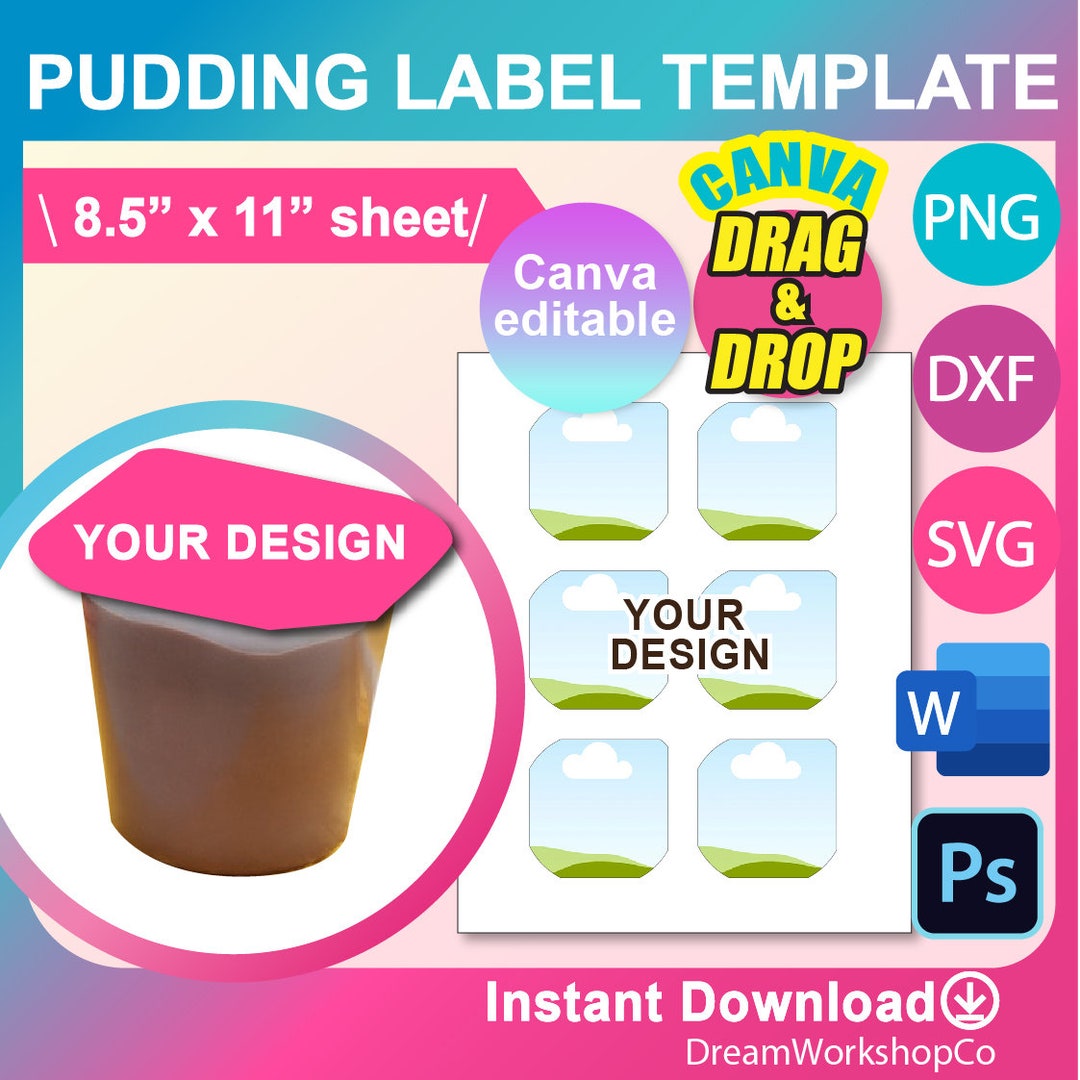 Pudding Top Label Template, SVG, Pudding Label SVG, Dxf, Canva, Ms Word ...