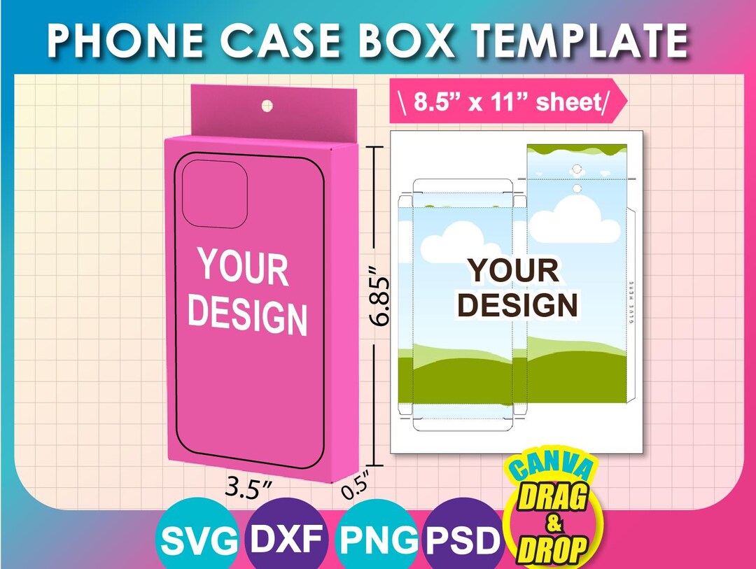 Phone Case Gift Box Template, Canva, Phone Case Box SVG, Dxf, Ms Word ...