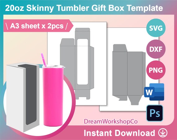 20oz Skinny Tumbler Box Template Gift Box Template Window | Etsy Australia