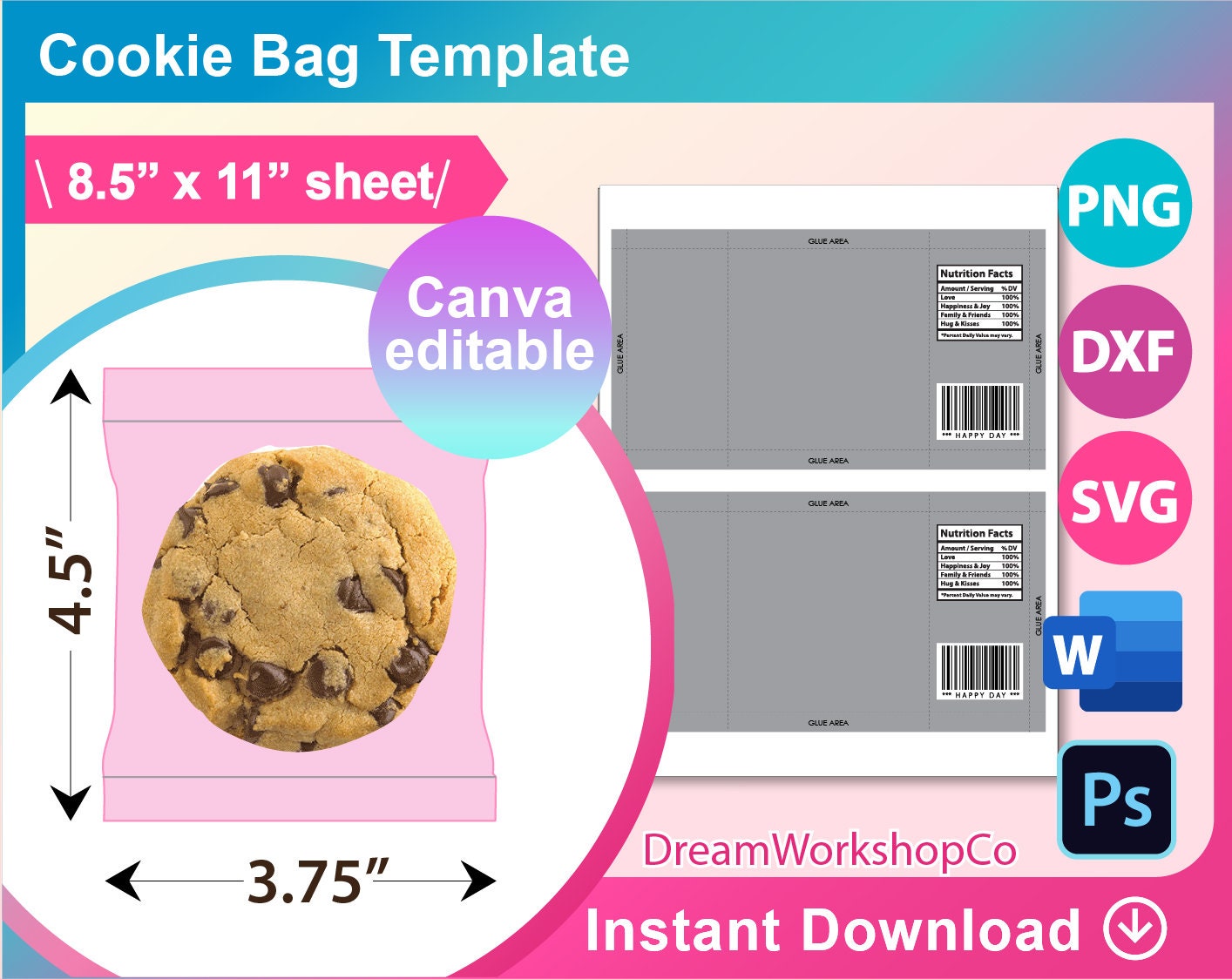 Cookie Wrapper Template: Canva, SVG, Dxf, Png, Digital Download, 8.5x11 ...
