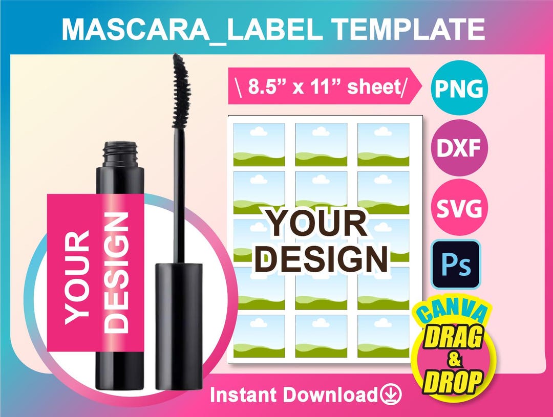 Mascara Label Template, SVG, DXF, Canva, DOCX, Png, Psd, 8.5x11 Sheet ...