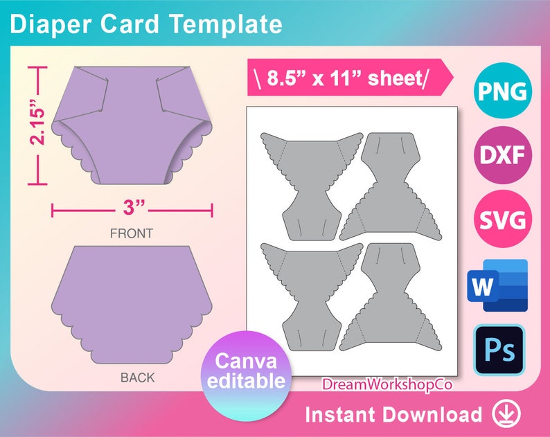 Diaper Card Template SVG DXF Canav Ms Word Docx Png Psd - Etsy Australia