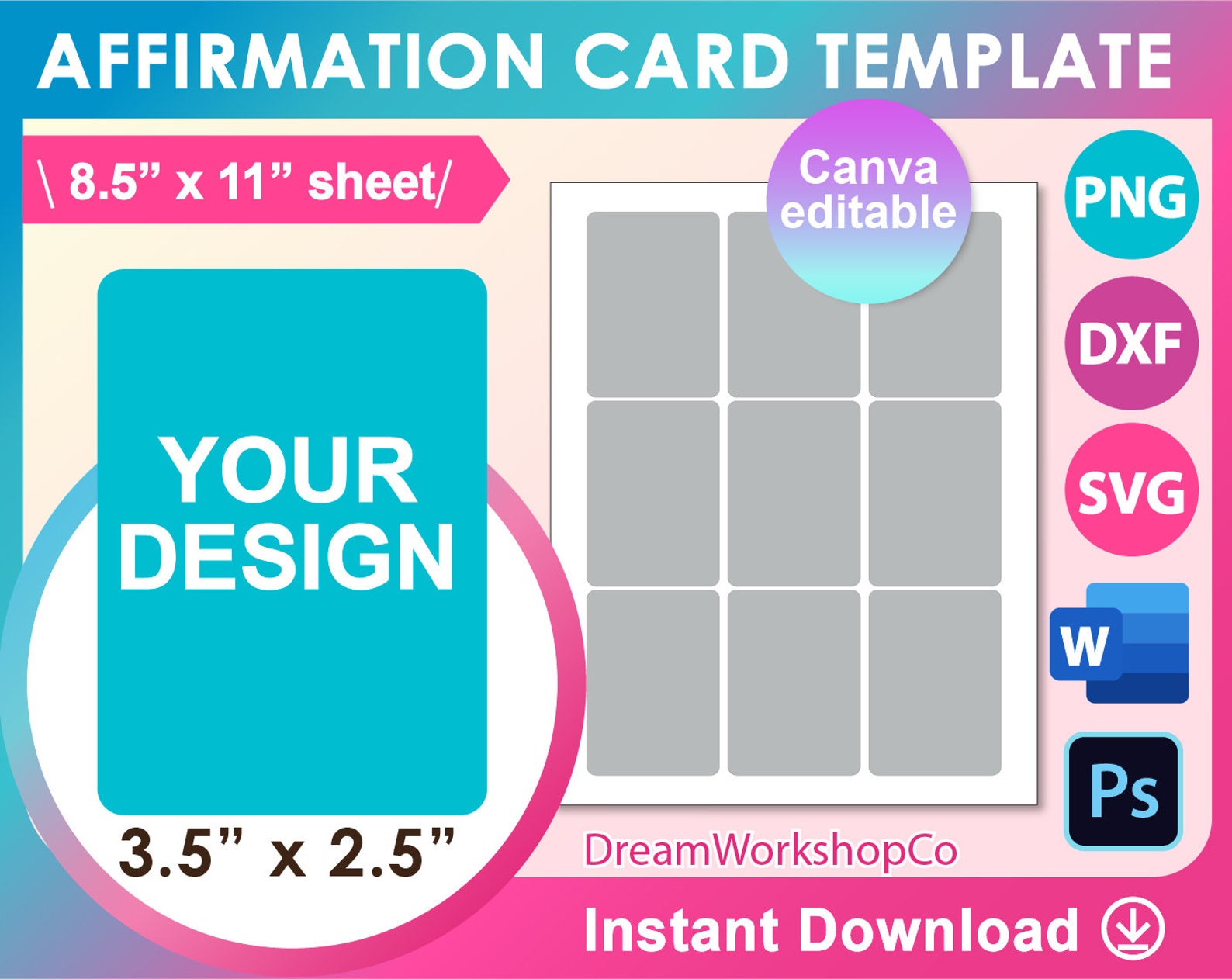 Affirmation Card Template: Canva, SVG, PNG, PSD, Docx (instant Download ...