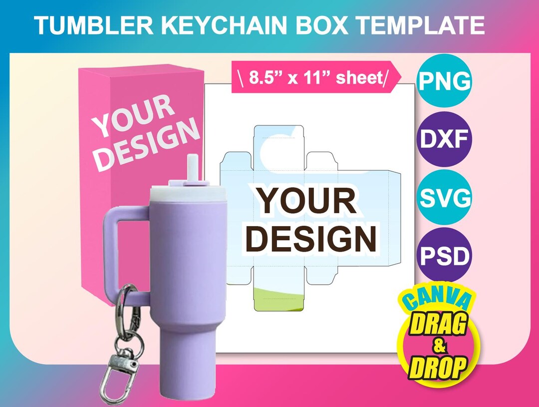 Tumbler Keychain Box Template, Canva, PSD, PNG, SVG, Dxf 8.5x11