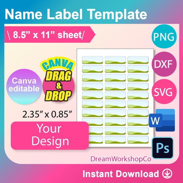 Name Label Template Sheet - Etsy