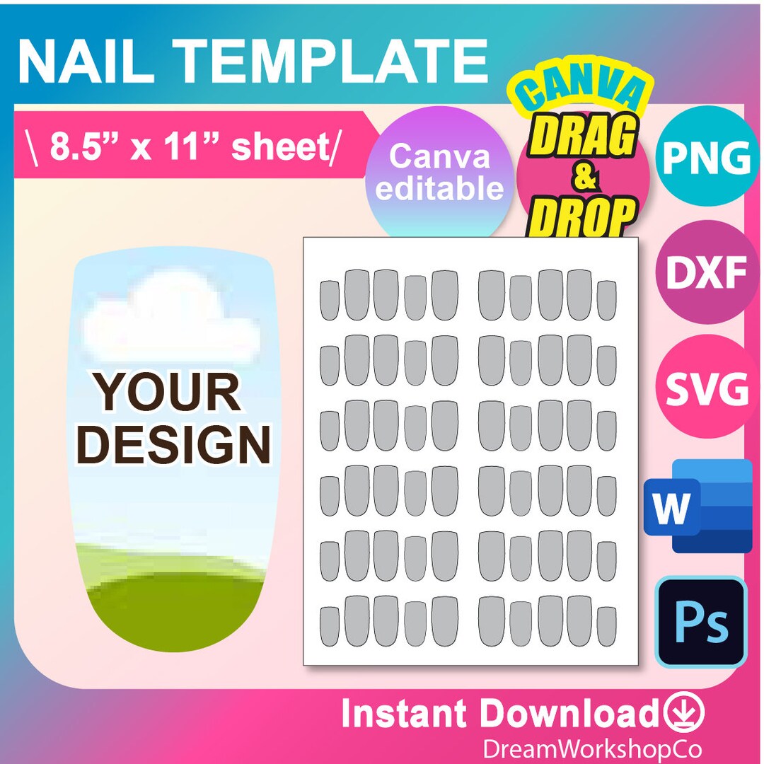 Nail Template, Nail Template SVG, DXF, Canva, Ms Word Docx, Png, PSD, 8 ...
